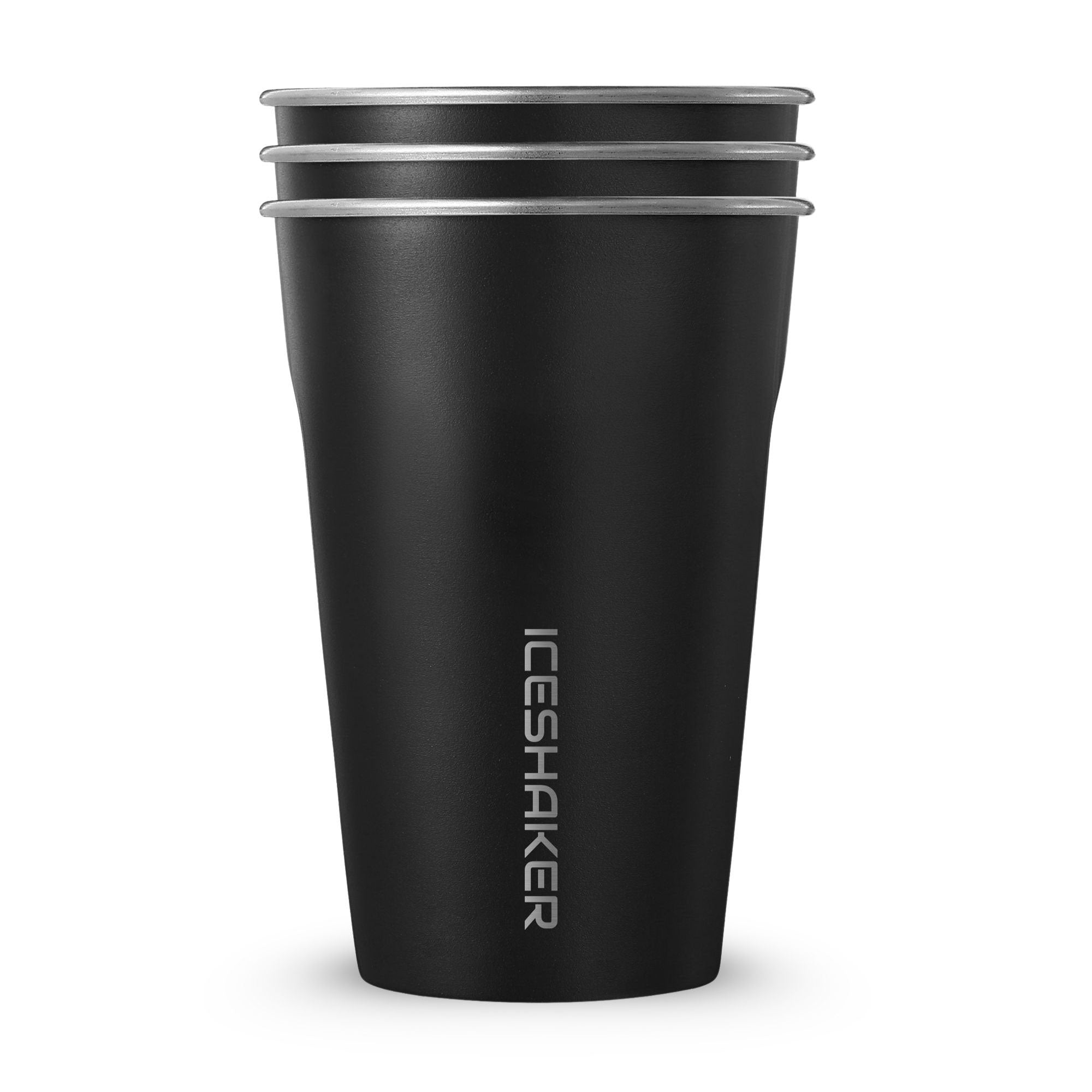 Black 20oz Reusable Stainless Steel Cups - 3 Pack | Ice Shaker