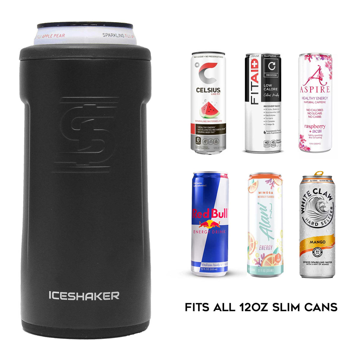 Insulated Can Holders for Slim 12oz Cans, White | Ice Shaker